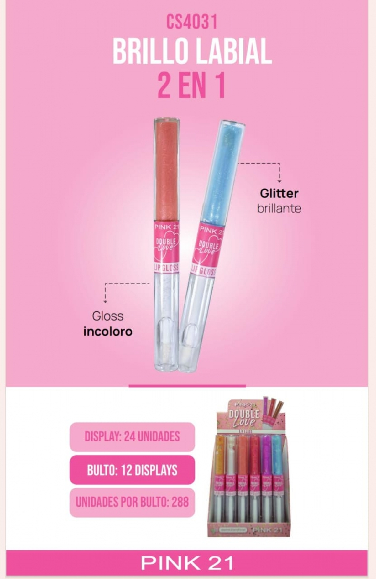 LIP GLOSS DOUBLE LOVE PINK 21+ | Belleza | Tomás Accesorios