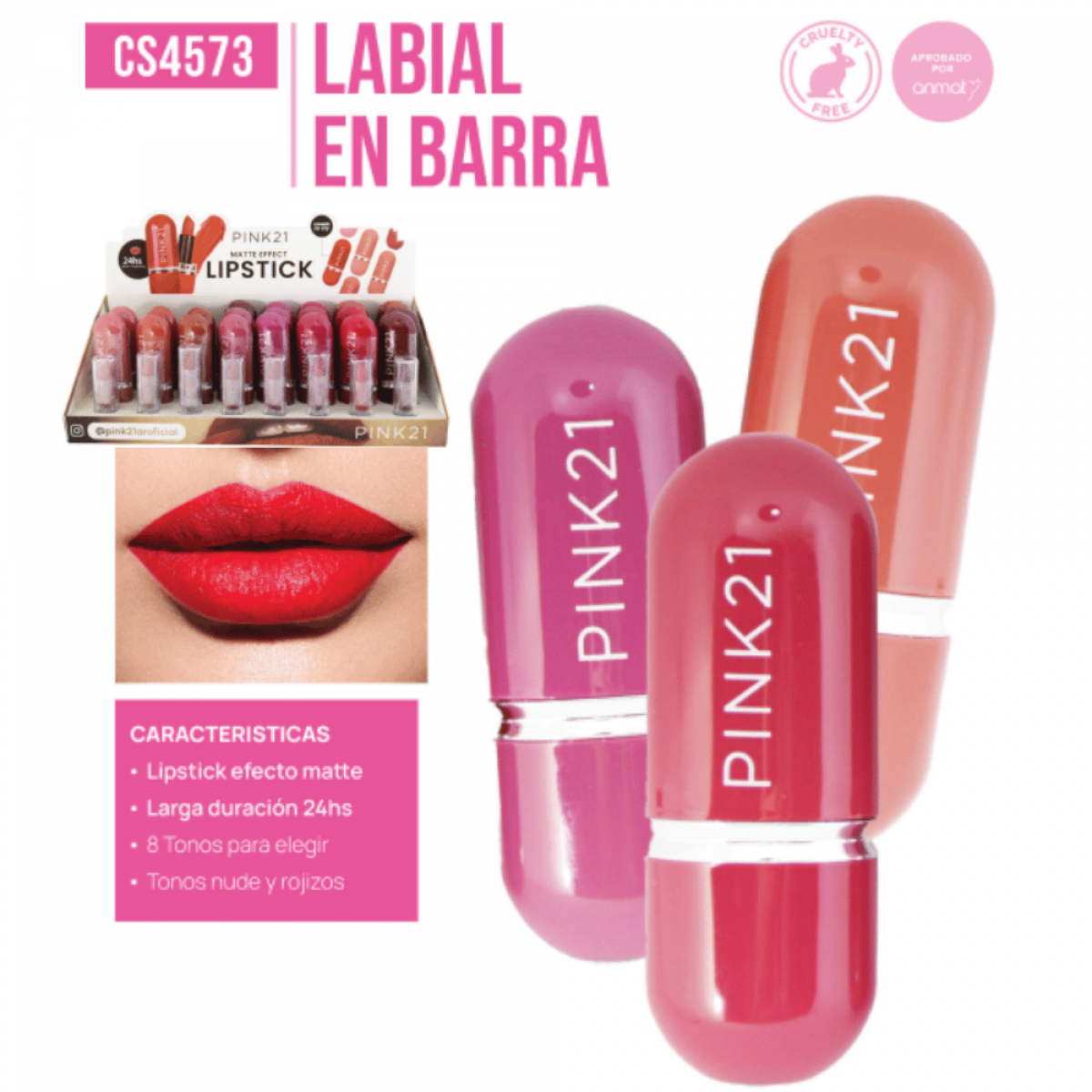 LABIAL MATTE LIPSTICK PINK 21 | Belleza | Tomás Accesorios